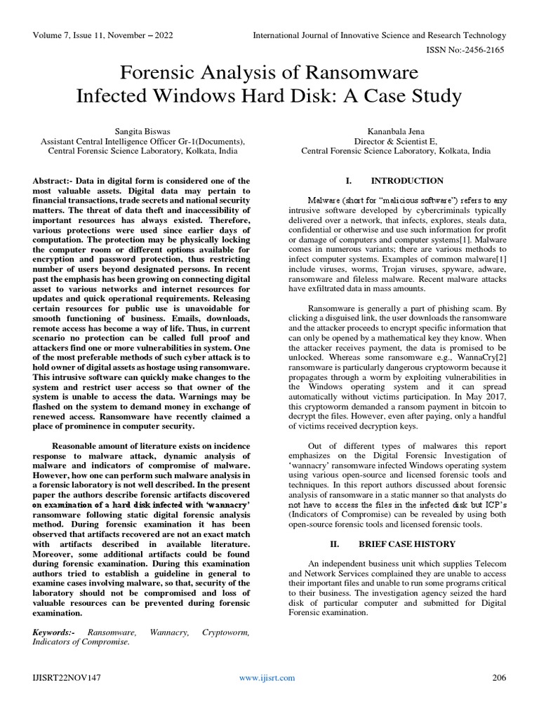 Forensic Analysis of Ransomware Infected Windows Hard Disk A Case Study ...