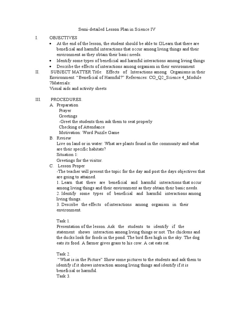 Semi-Detailed Lesson Plan in Science IV | PDF | Self-Improvement ...