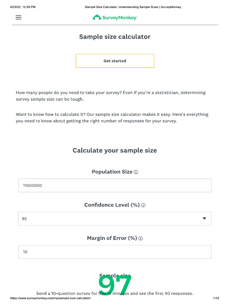 Sample Size Calculator - Screenshot | PDF
