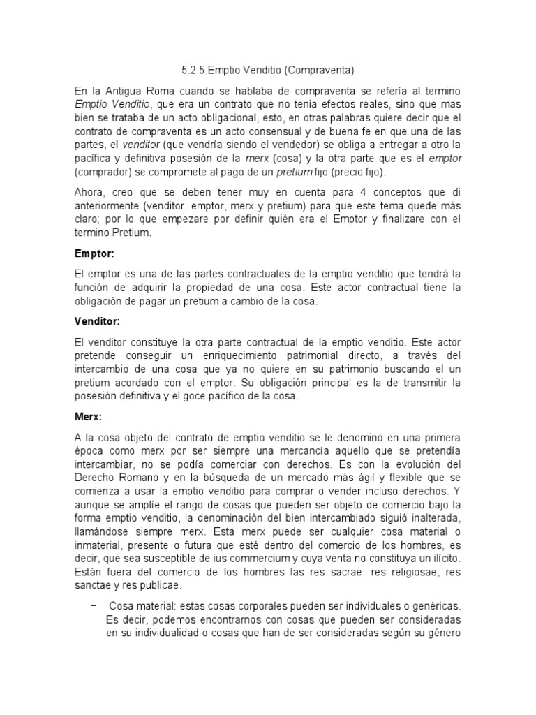 Emptio Venditio: Compraventa en Roma | PDF | Derecho y economía ...