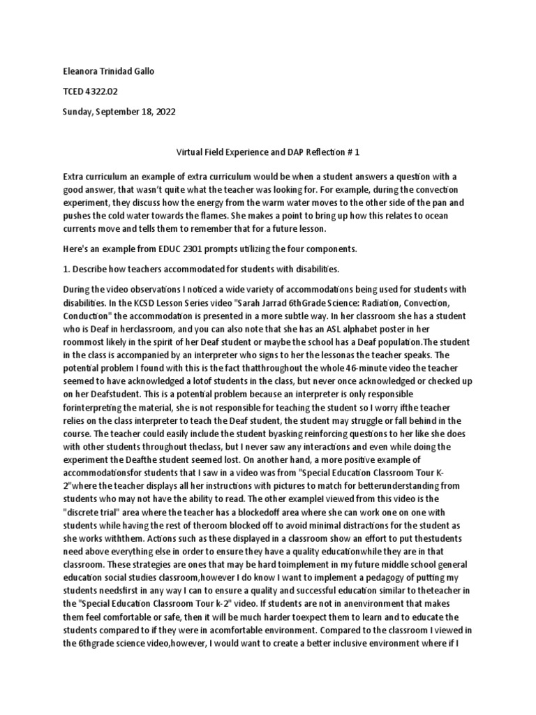 UHCL Fall 2022 TCED 4322 Virtual Field Experience and DAP Reflection ...