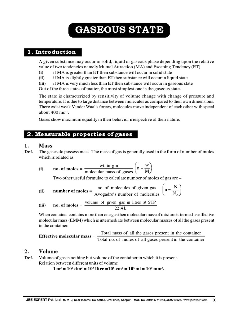 Gaseous State and Gas Laws Guide | PDF | Technology & Engineering