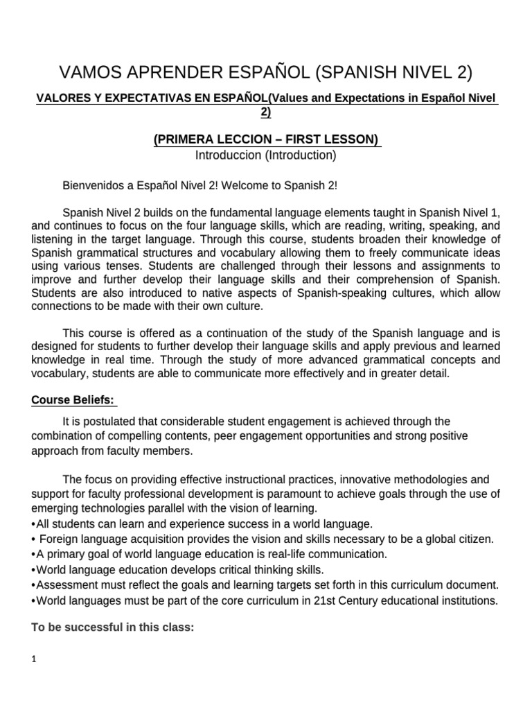 Vamos Aprender Español Nivel 2 | PDF | Language Arts & Discipline