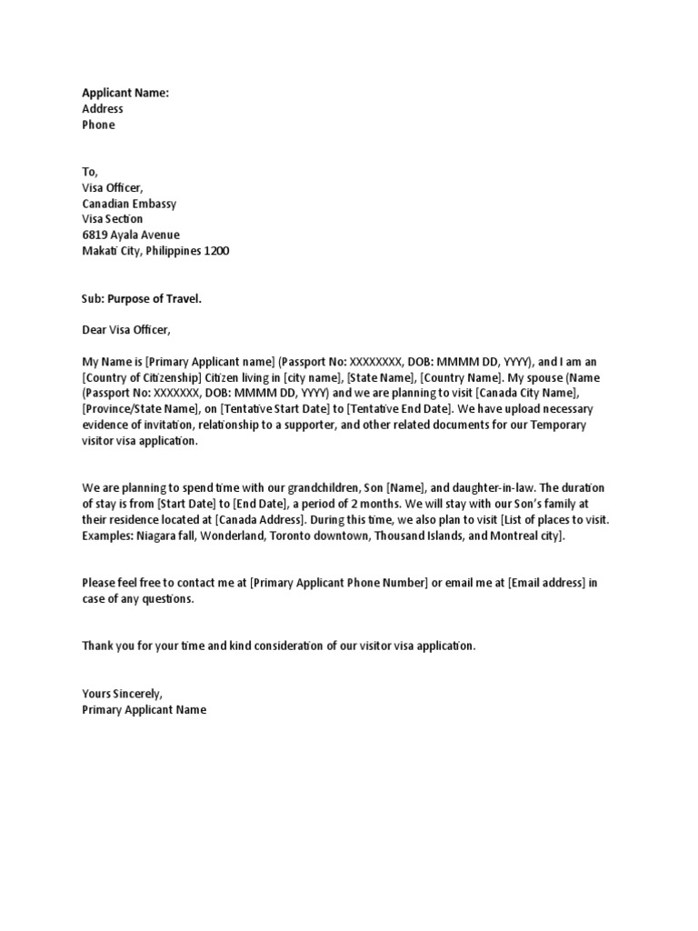 Purpose of Travel - Tourist Visa | PDF