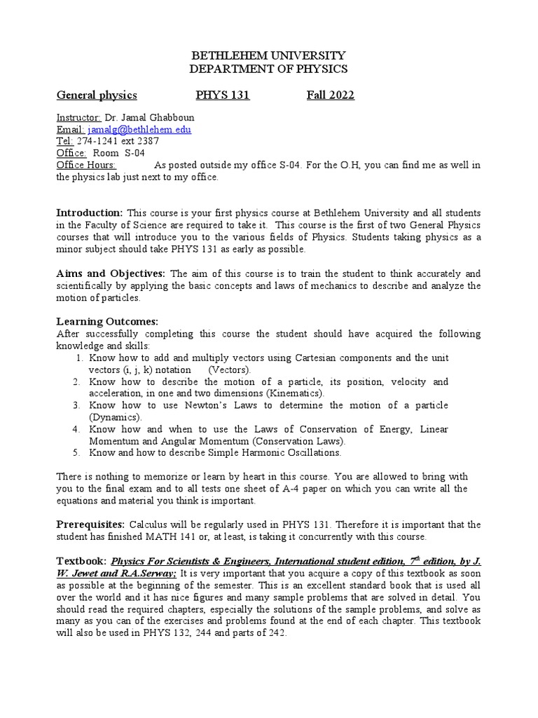 PHYS131 Fall 2019 Jamal | PDF | Momentum | Physics