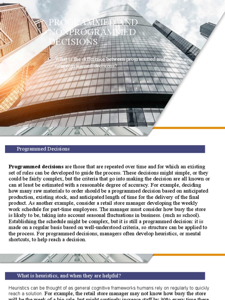Programmed and Nonprogrammed Decisions - pptx2 | PDF | Decision Making ...