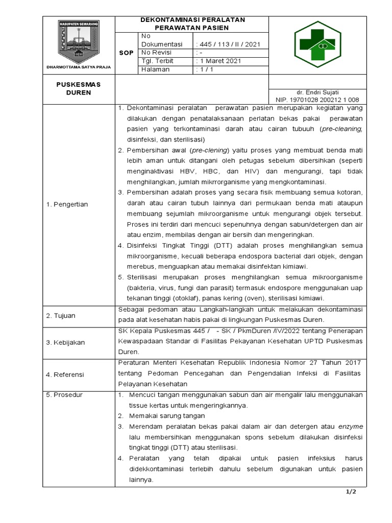 Sop Dekontaminasi Peralatan Perawatan Pasien | PDF | Sains & Matematika