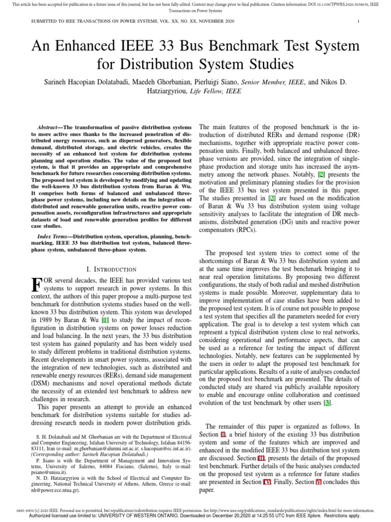 Enhanced IEEE 33 Bus Benchmark System | PDF | Science & Mathematics ...