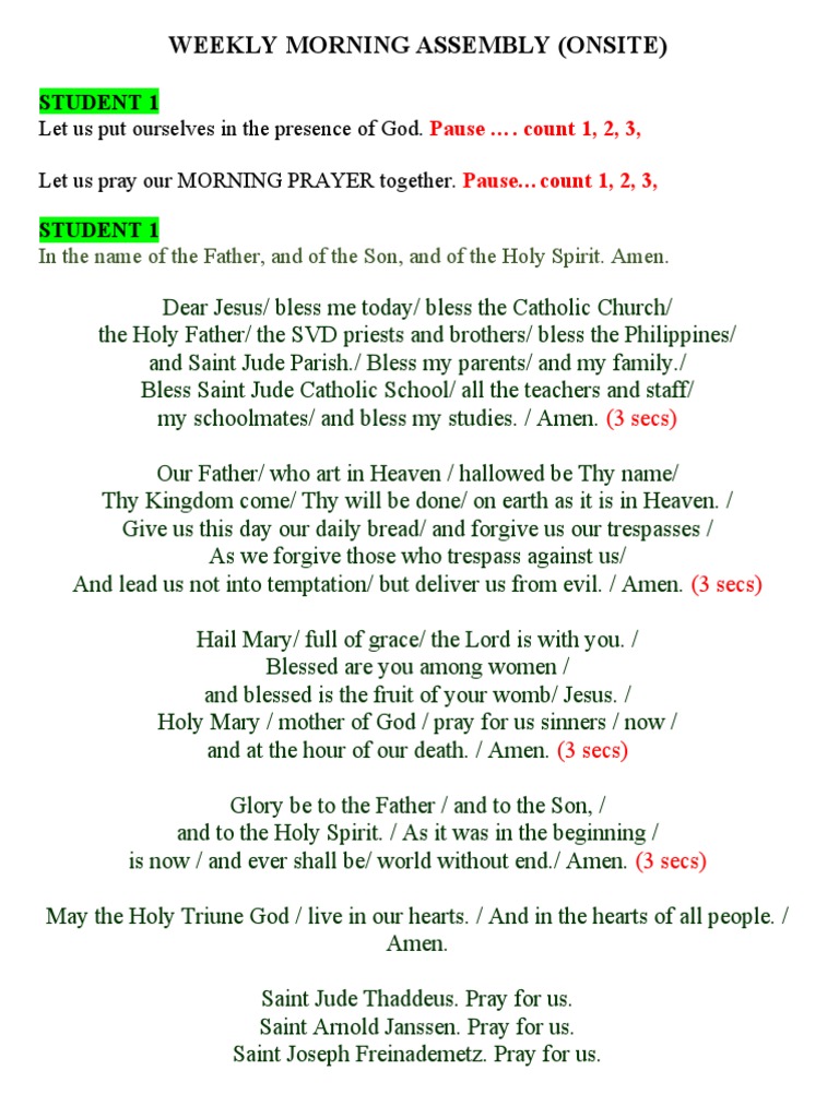 Weekly Morning Assembly Prayer Guide | PDF | Foreign Language Studies