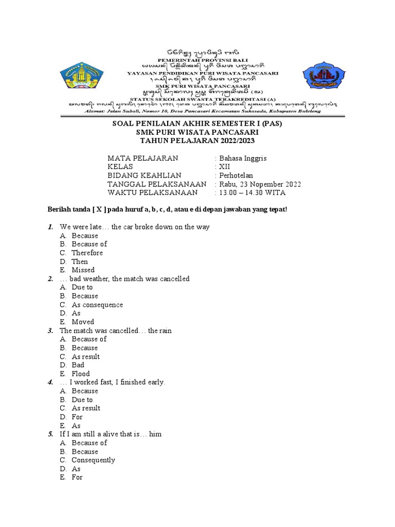 Penilaian Akhir Semester 1 (Pas) English | PDF | Lunch | Food And Drink