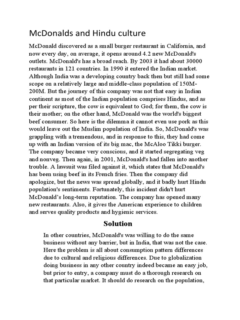 McDonald's Adaptation to Hindu Culture | PDF | Mc Donald's | Marketing