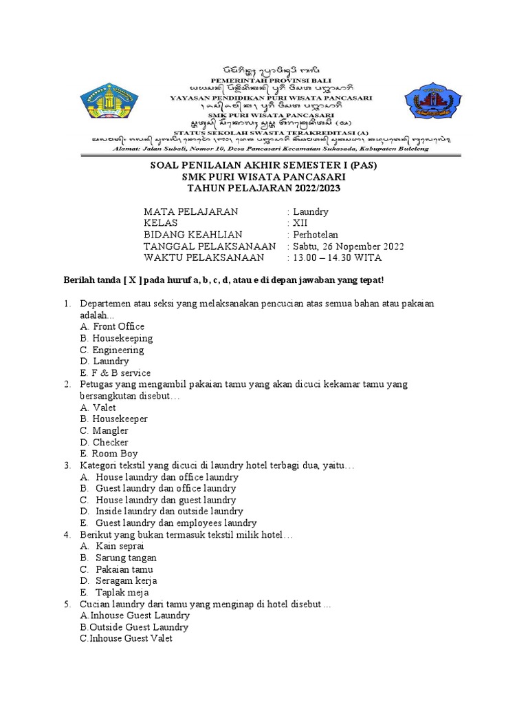 Penilaian Akhir Semester 1 (Pas) Laundry | PDF