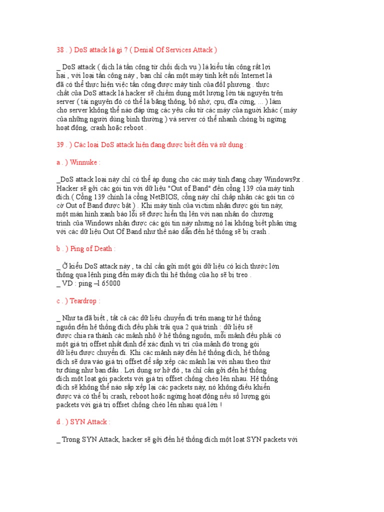 Các kiểu tấn công DoS | PDF