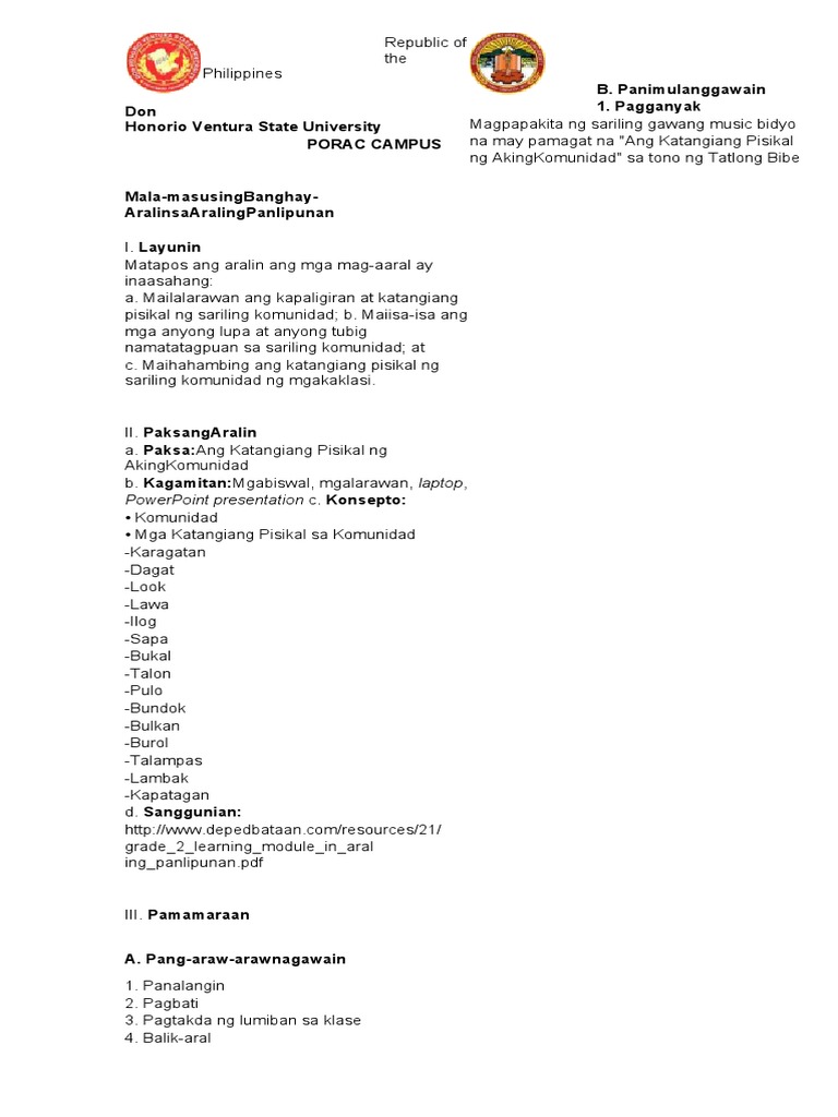 Ang Katangiang Pisikal NG Aking Komunidad - Semi-Detailed Lesson Plan | PDF