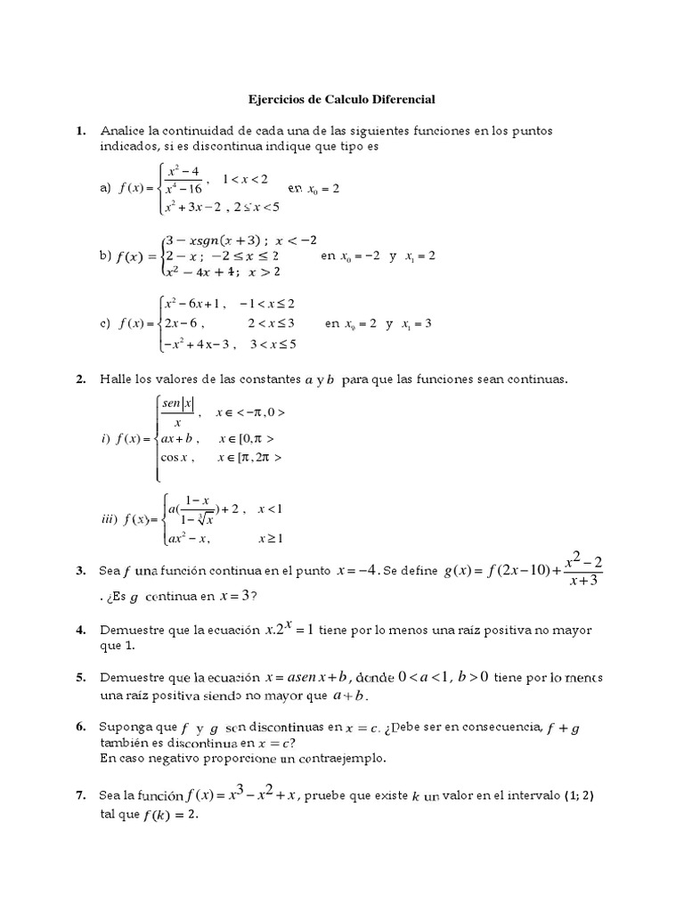 Ejercicios de Continuidad | PDF | Cálculo | Conceptos matemáticos Ejercicios de Continuidad | PDF | Cálculo | Conceptos matemáticos