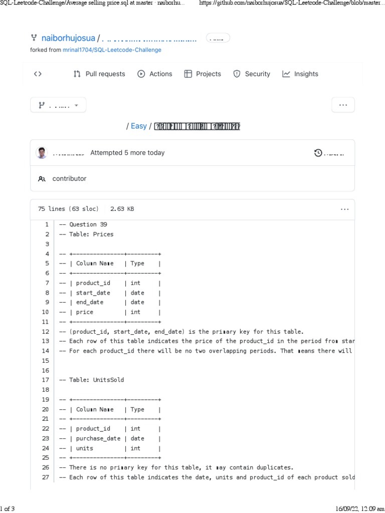 Average Selling Price - SQL | PDF