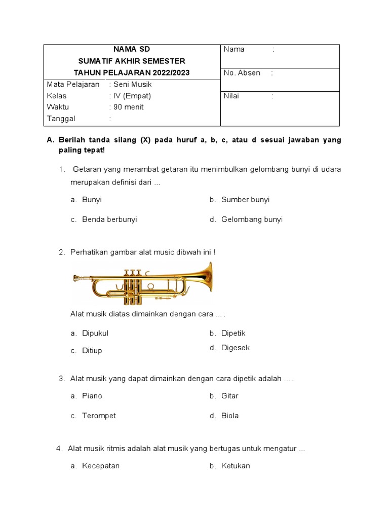 Soal Seni Musik Kelas 4 Semester 2 | PDF | Seni & Disiplin Bahasa | Seni