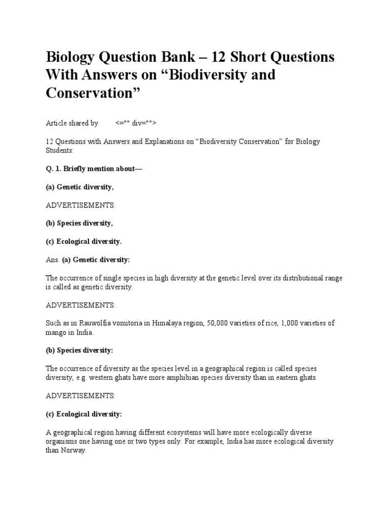 Biology Question Bank | PDF | Biodiversity | Ecosystem
