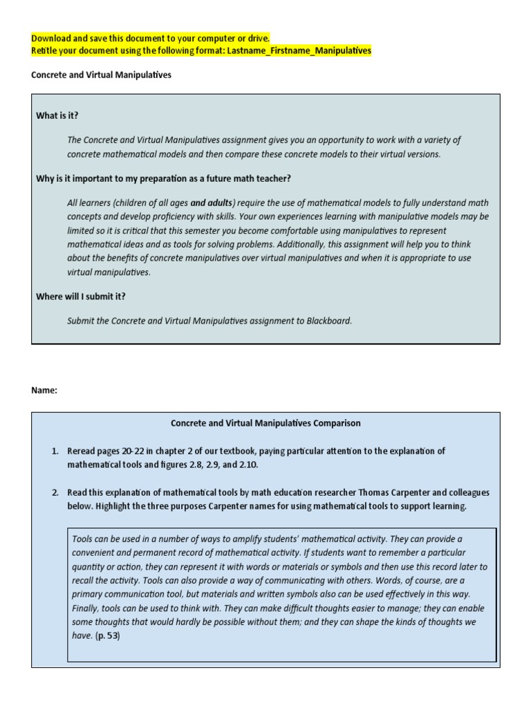 UHCL Fall 2022 TCED 4323 Comparison of Concrete and Virtual Manipulatives | PDF | Learning ...