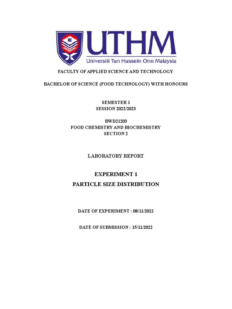 Food Chemistry Lab Report on Particle Size Distribution | PDF | Density ...
