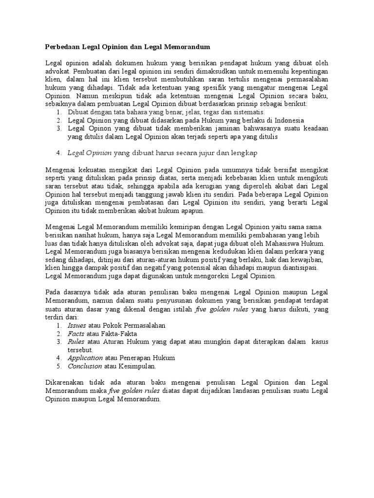 Perbedaan Legal Opinion Dan Legal Memorandum | PDF