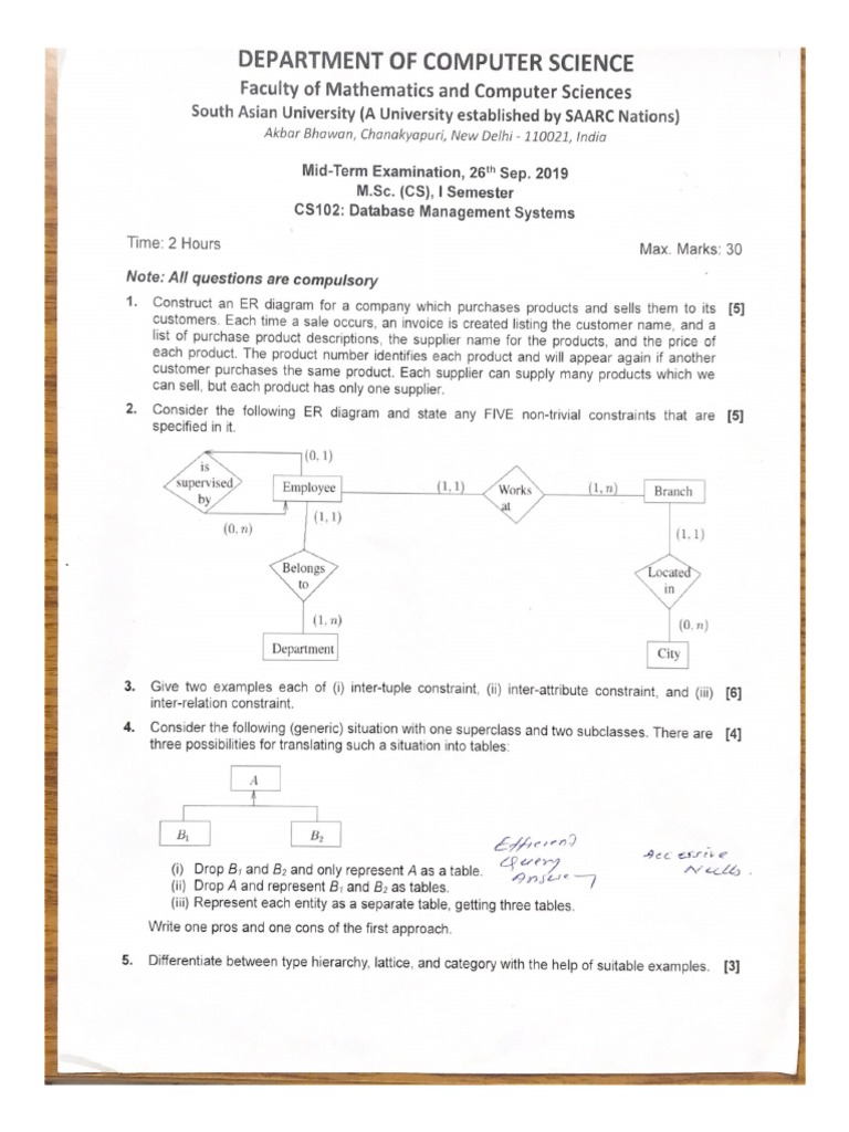 DBMS - previousYearQuestionPapers-1 | PDF