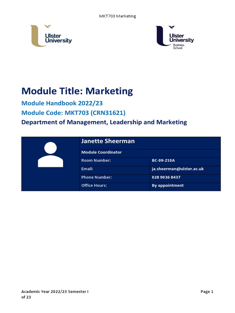 MKT703 Marketing Module Handbook 2022/23 | PDF | Marketing ...