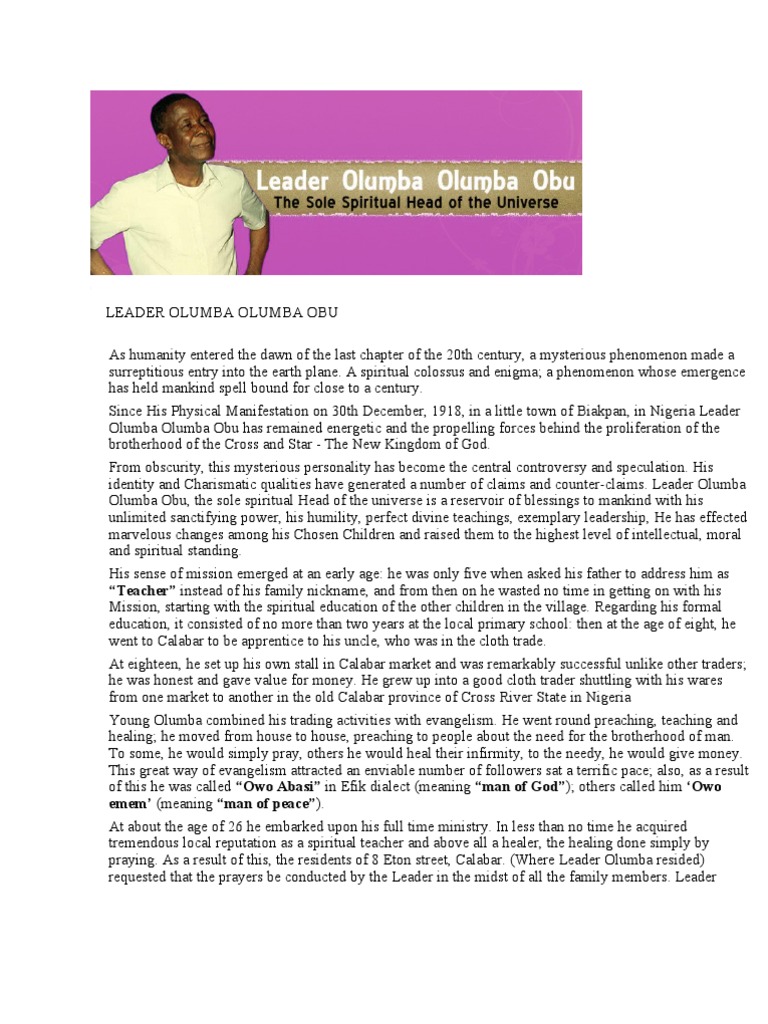 Leader Olumba Olumba Obu | PDF | Prayer | Religious Belief And Doctrine