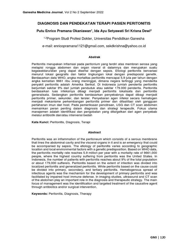 8 Diagnosis Dan Pendekatan Terapi Pasien Peritonitis | PDF