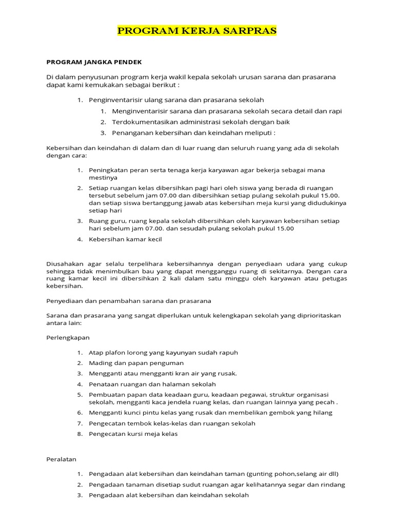 Program Kerja Sarpras | PDF