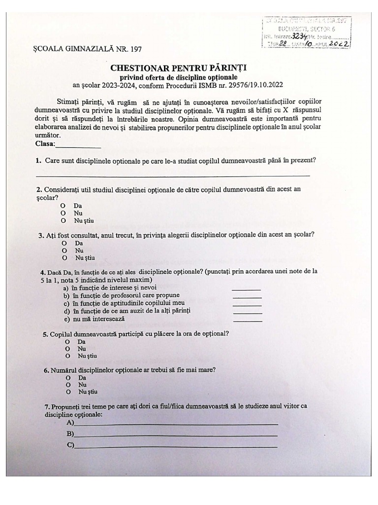 Chestionar Optional - Parinti | PDF