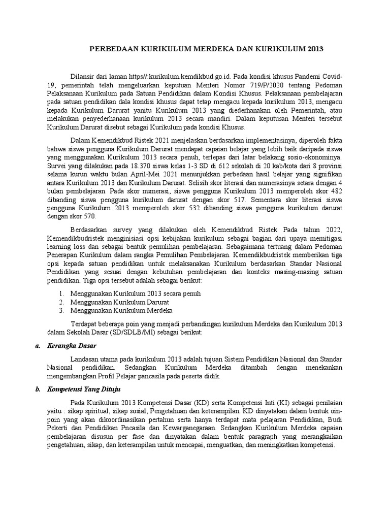 Perbedaan Kurikulum Merdeka Dan Kurikulum 2013 | PDF
