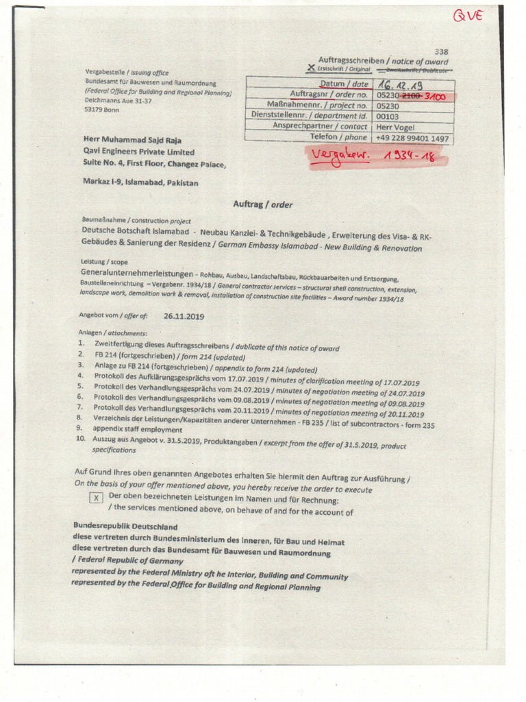 GERMAN Embassy Contract | PDF | Prices | Concrete