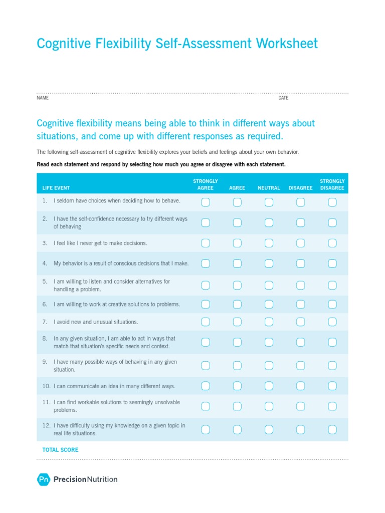 Cognitive Flexibility Self-Assessment Worksheet | PDF | Career & Growth ...