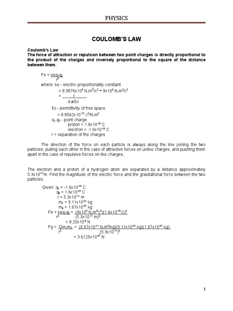 Coulomb's Law and Electric Forces | PDF | Science & Mathematics