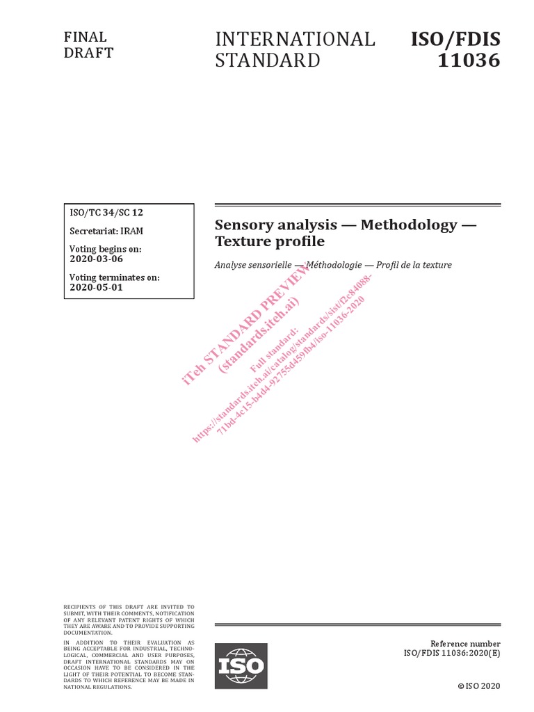 ISO-11036-2020 - Texture Profiling | PDF | International Organization ...