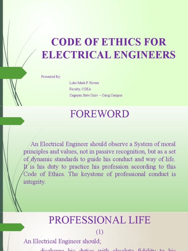 Code of Ethics For Electrical Engineers | PDF