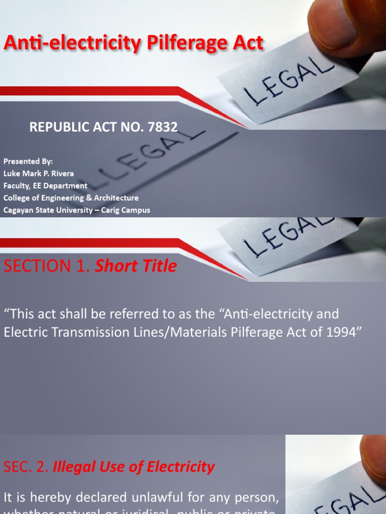 Anti-Electricity Pilferage Act Overview | PDF | Insulator (Electricity ...