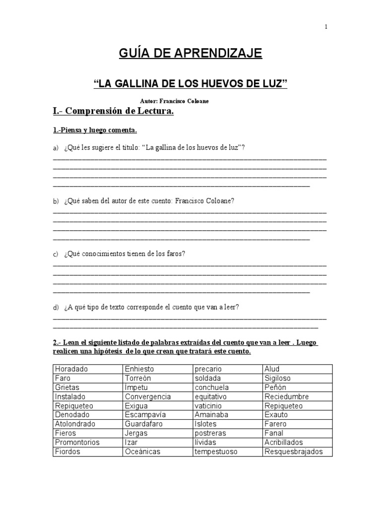 Actividades La-Gallina-De-Los-Huevos-De-Luz | PDF