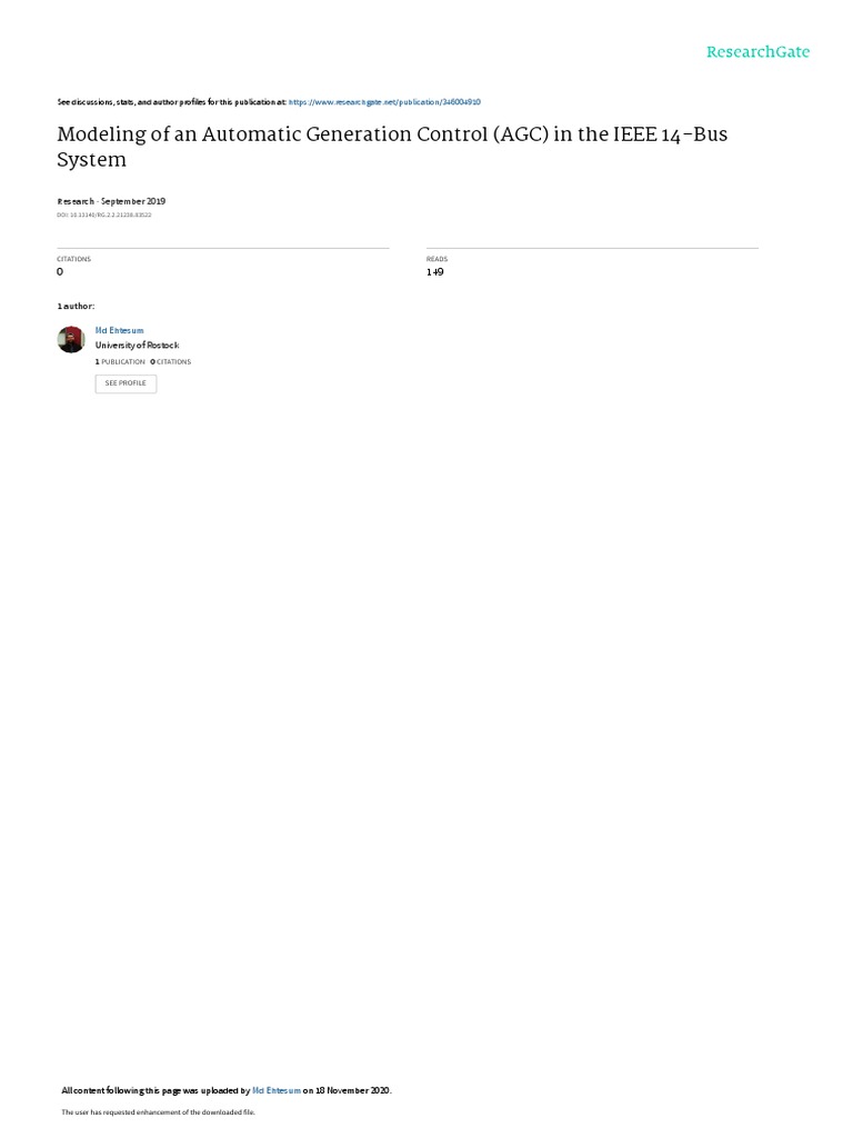 Modeling of An Automatic Generation Control (AGC) in The IEEE 14-Bus ...
