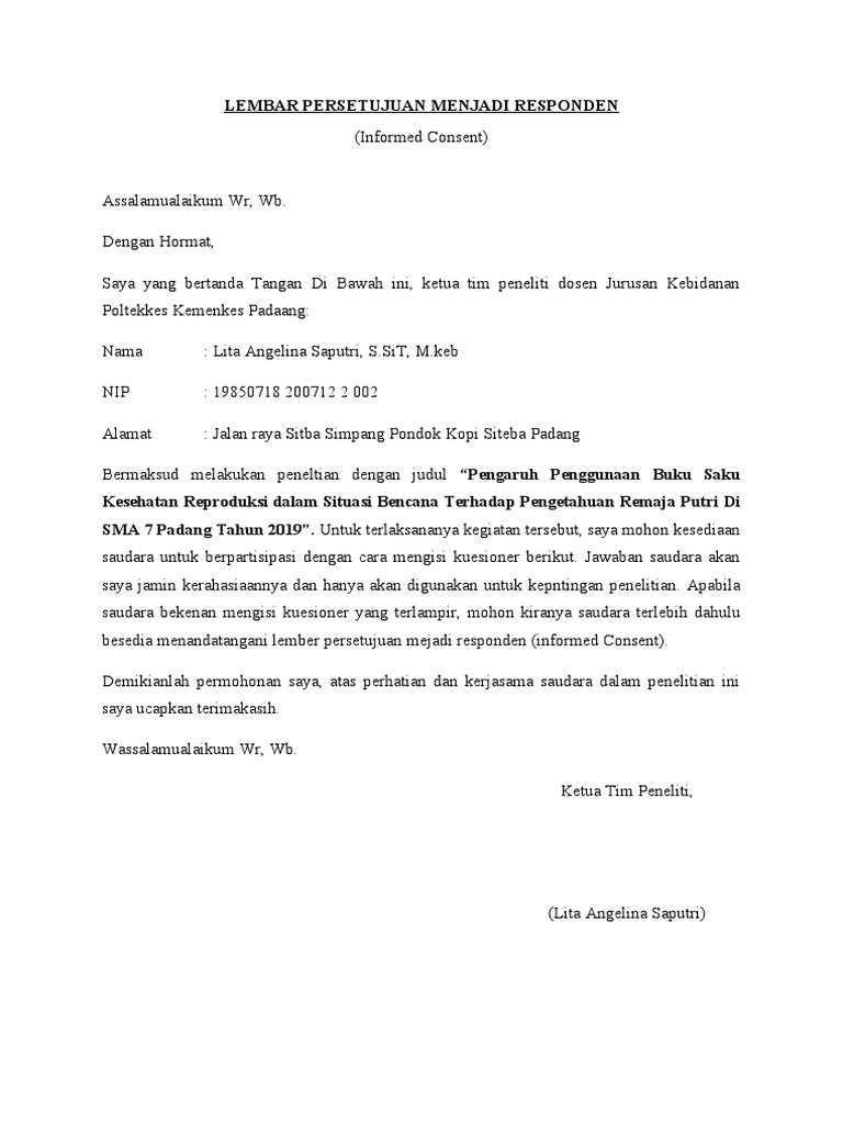 Lembar Persetujuan Menjadi Responden | PDF