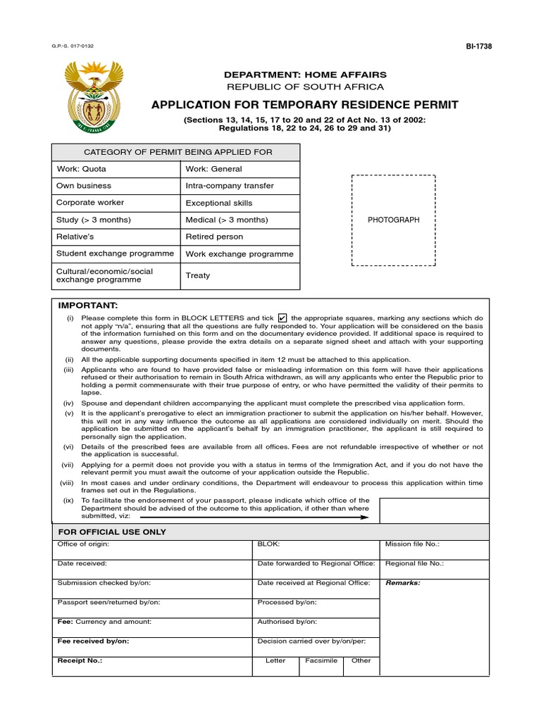 Visa Application Form BI 1738 | PDF | Law