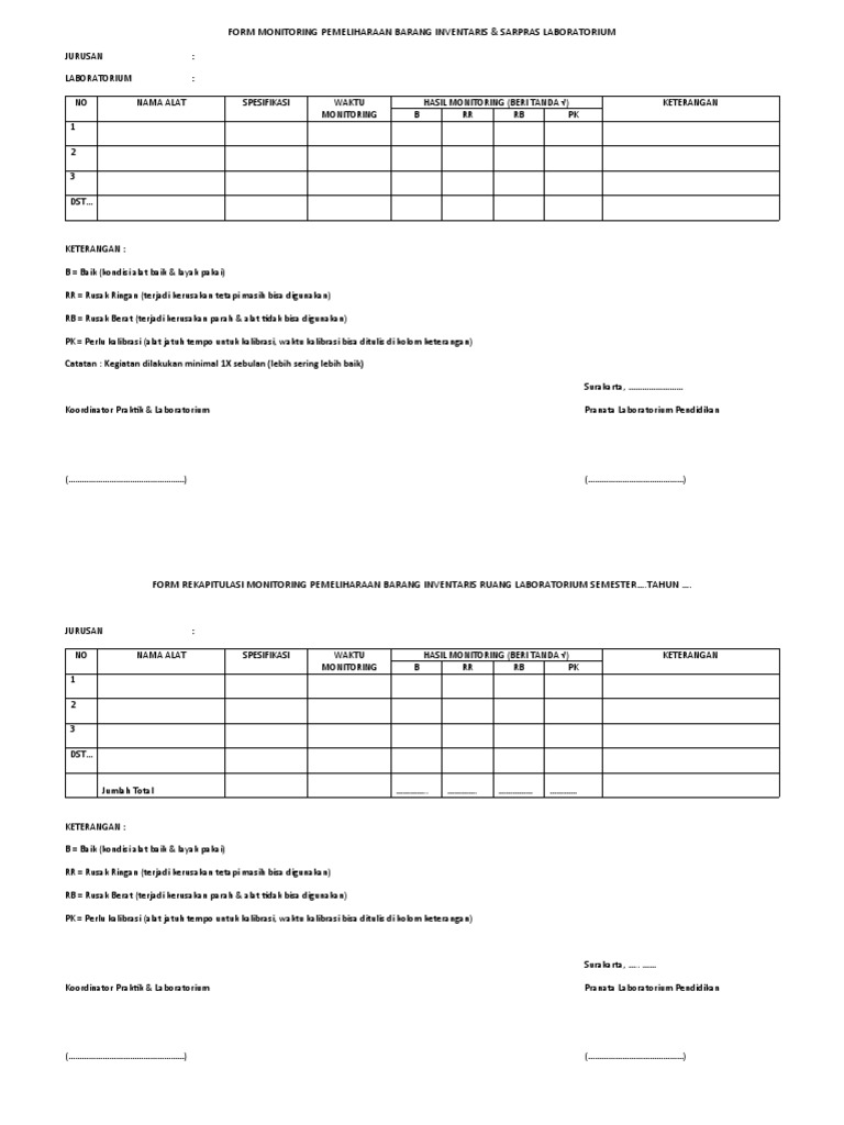 Formulir Pemeliharaan dan Kalibrasi Alat | PDF