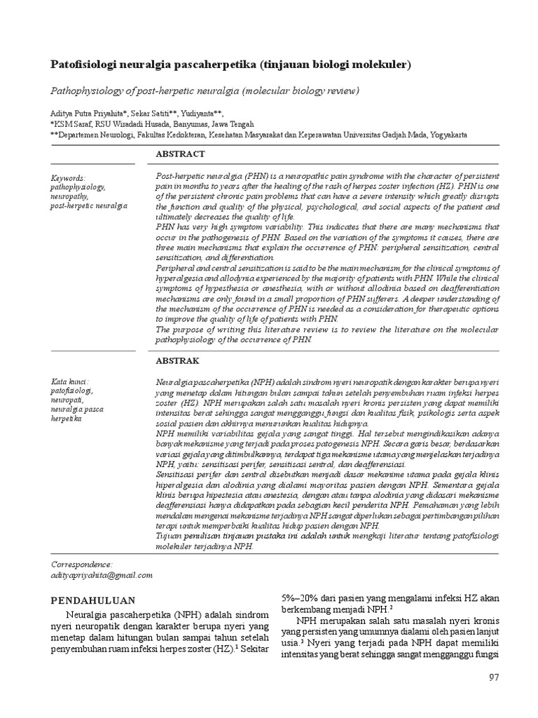 Molecular Pathophysiology of Post-Herpetic Neuralgia Review | PDF | Causes Of Death | Clinical ...