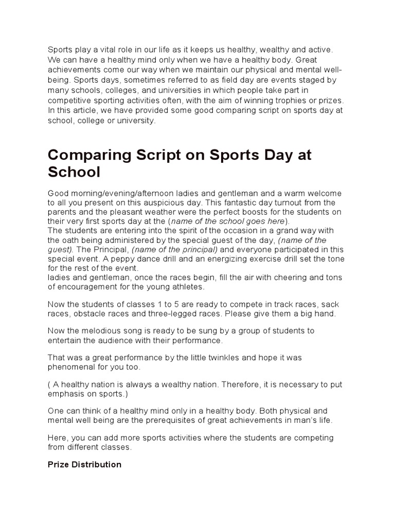 Comparing Script On Sports Day at School | PDF