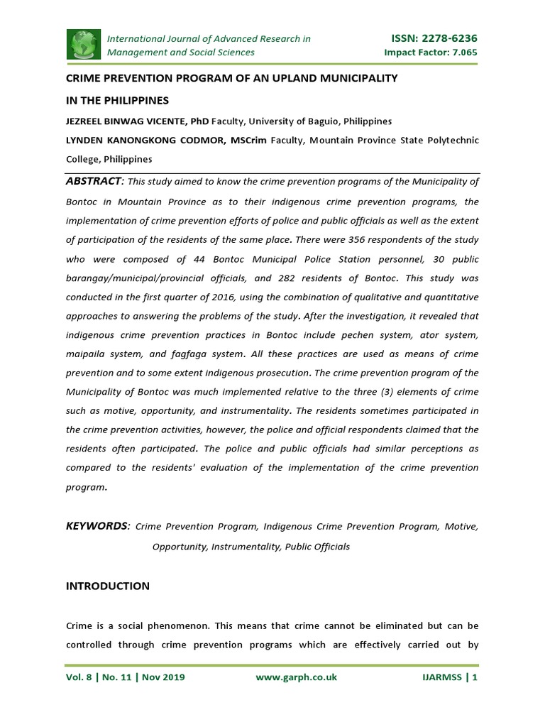 Crime Prevention Program of An Upland Municipality in The Philippines | PDF