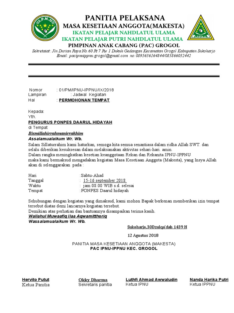 CONTOH SURAT IJIN PERMOHONAN TEMPAT - Docx2 | PDF