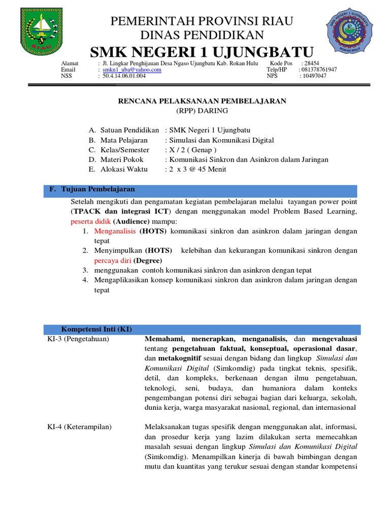 RPP Daring Simulasi Komunikasi Digital | PDF