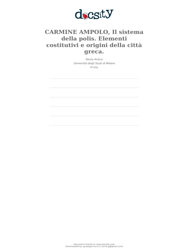 Carmine Ampolo - Il Sistema Della Polis. Elementi Costitutivi e Origini ...
