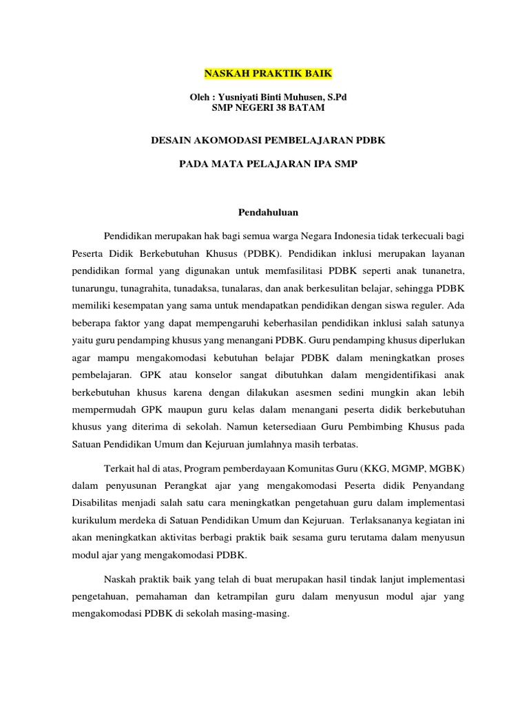 Naskah Praktik Baik PDBK | PDF
